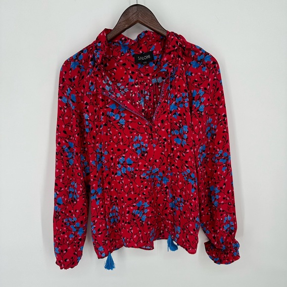 SALONI | Tops | Saloni Scarlet Posey Silk Blouse Size 6 Tassels Printed ...